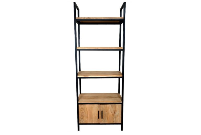 Boekenkast teakhout 2 deuren 70 cm breed - Ideko Wonen